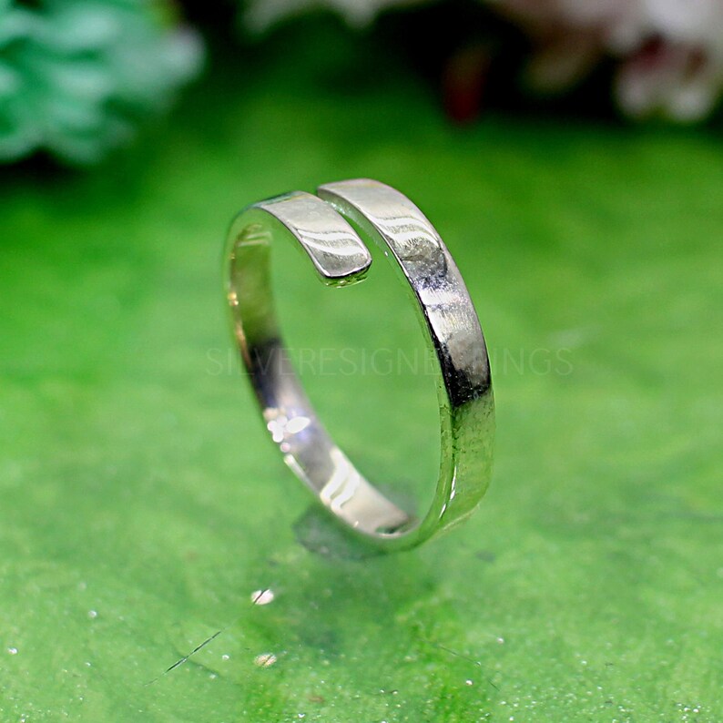 Open Crossover Thumb Adjustable Ring Flat Silver Band - Etsy