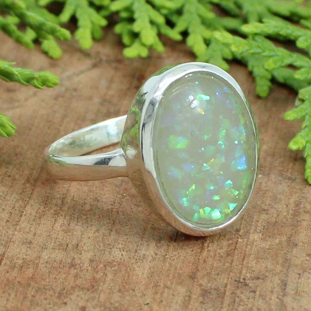 Oval Chinese Opal Gemstone Solid 925 Sterling Silver Ring Jewelry - Etsy