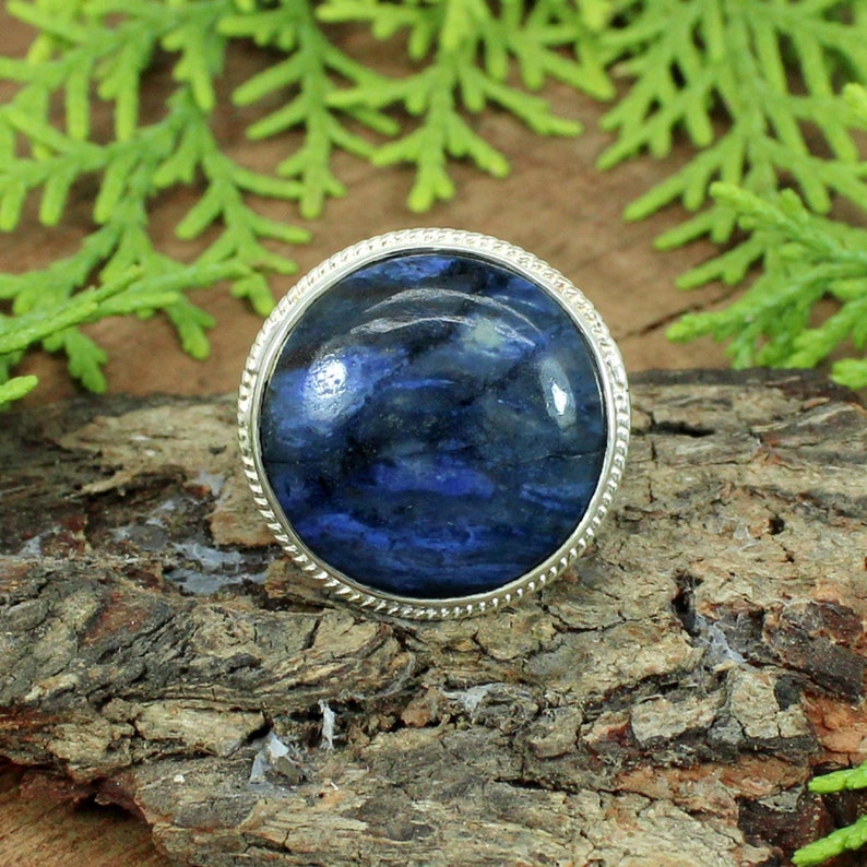 Natural Dumortierite Ring Round Silver Ring Blue Stone Ring - Etsy