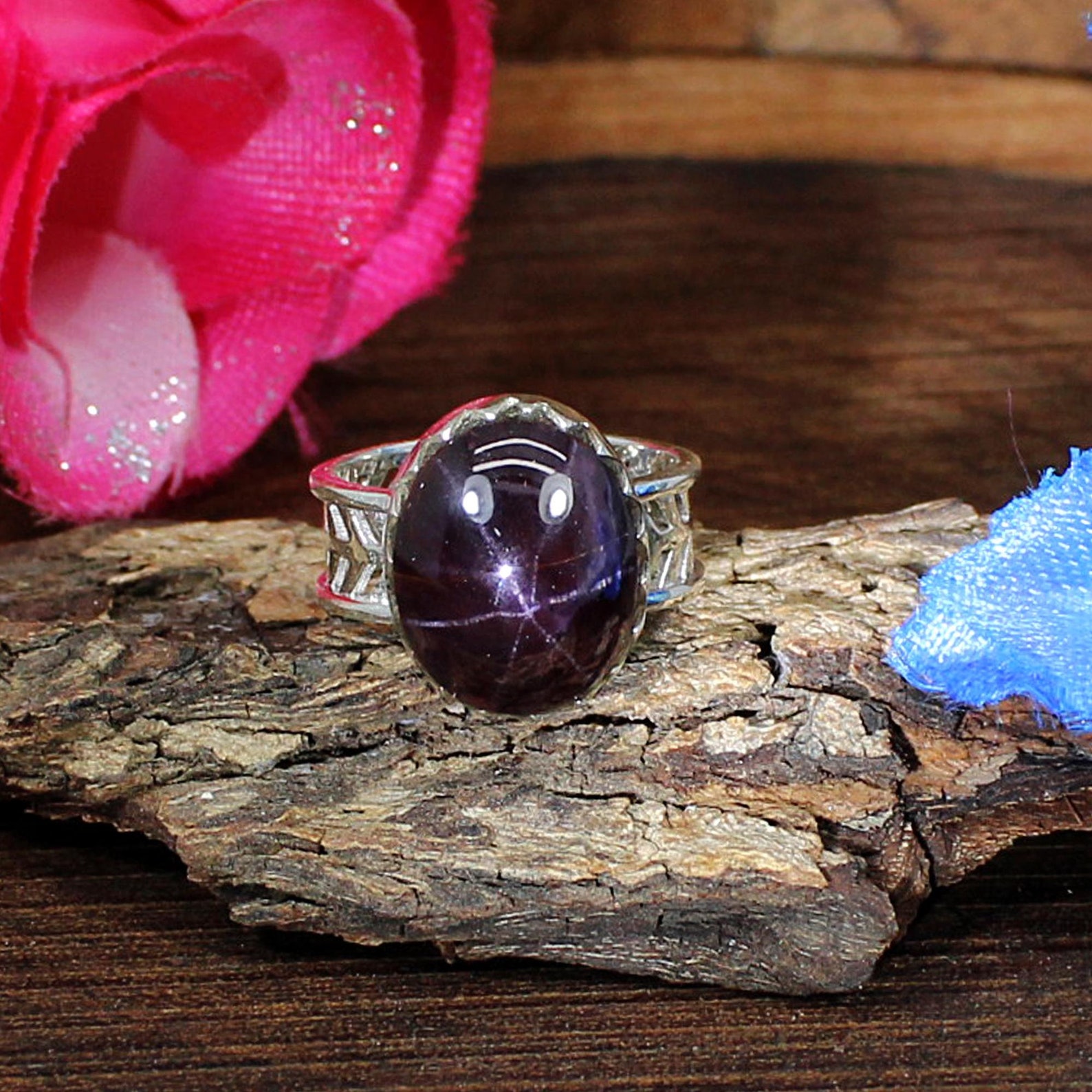 Star Garnet Ring Oval Shape Ring 925 Sterling Silver Ring - Etsy