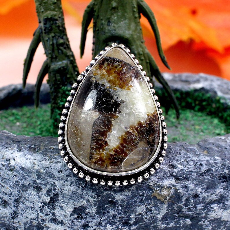 Pear Septarian Ring Large Septarian Jasper Ring Silver - Etsy