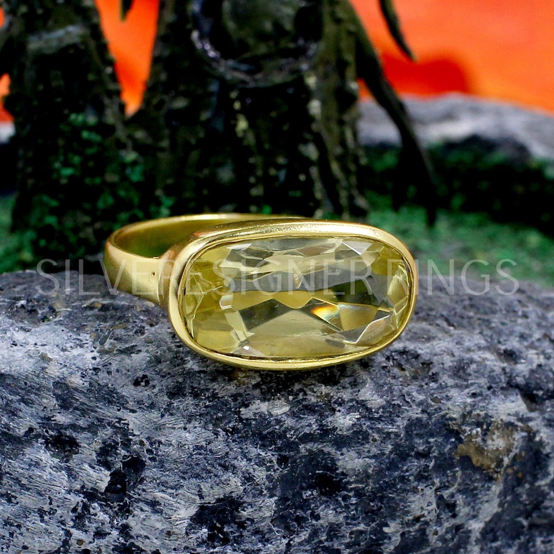 Lemon Gemstone Ring - Gold Plated Silver Ring - Artisan Ring- Dainty ...