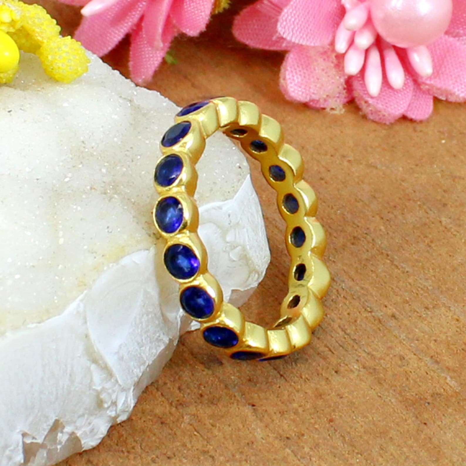 Blue Eternity Ringhandmade Gold Plated Ringgemstone Silver - Etsy