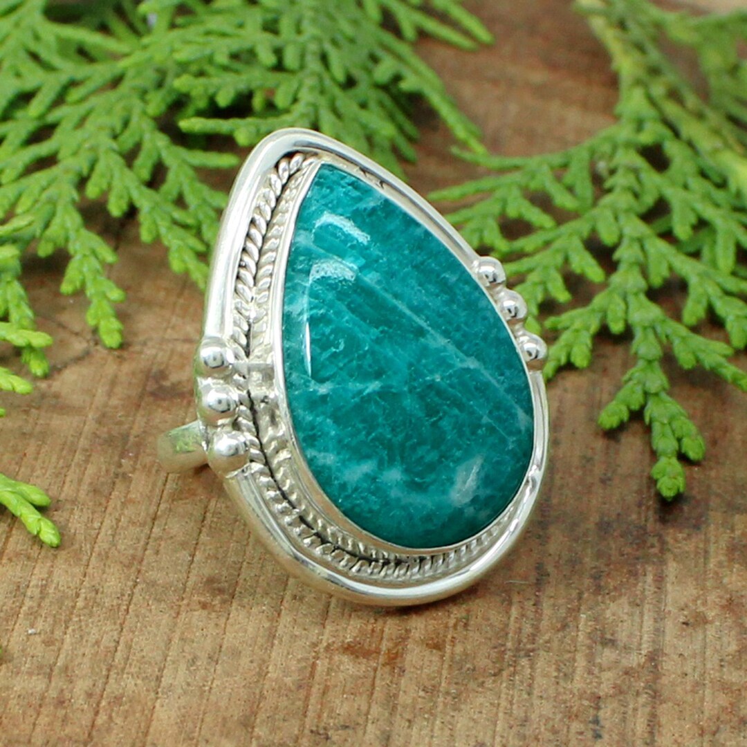 Natural Green Amazonite Gemstone Sterling Silver Ring, Men Women Ring ...