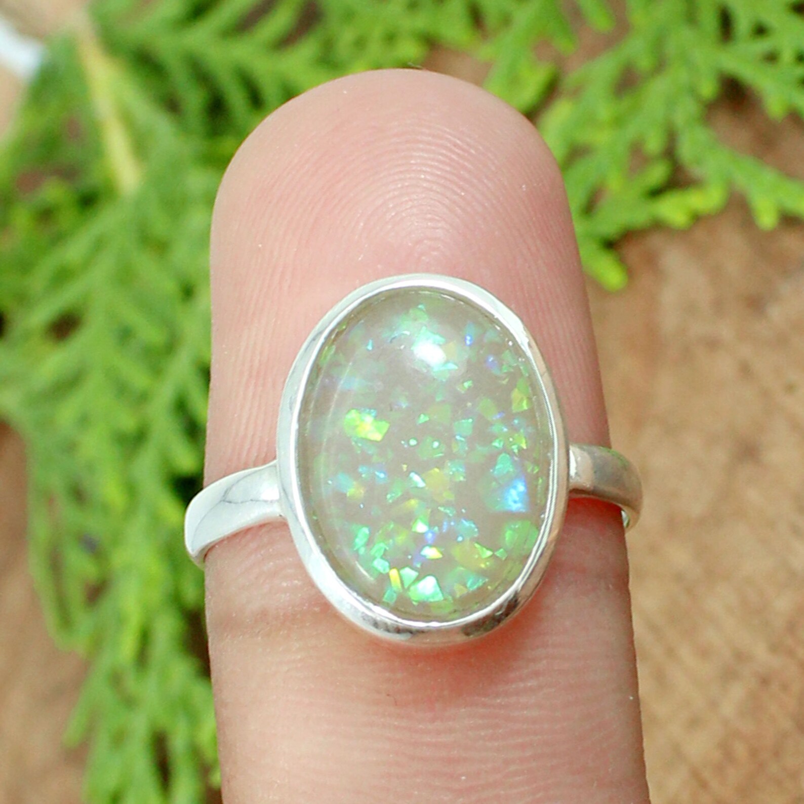 Oval Chinese Opal Gemstone Solid 925 Sterling Silver Ring | Etsy