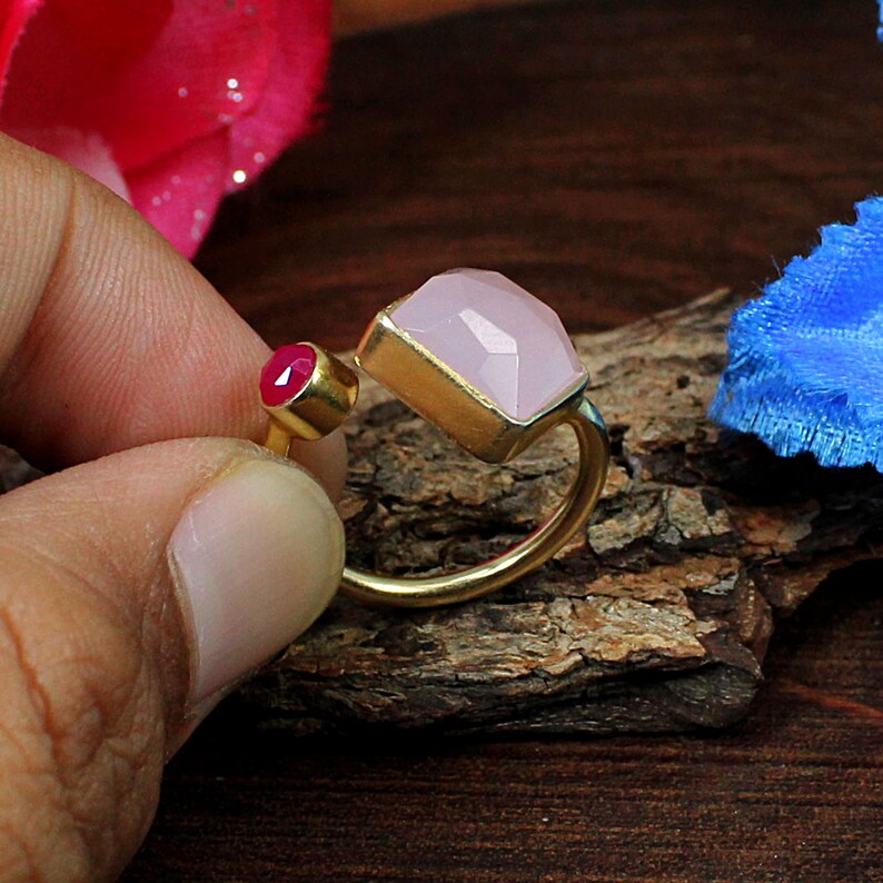 Rose Quartz Ring-adjustable Ring-fuchsia Chalcedony Ring-gold Plated ...