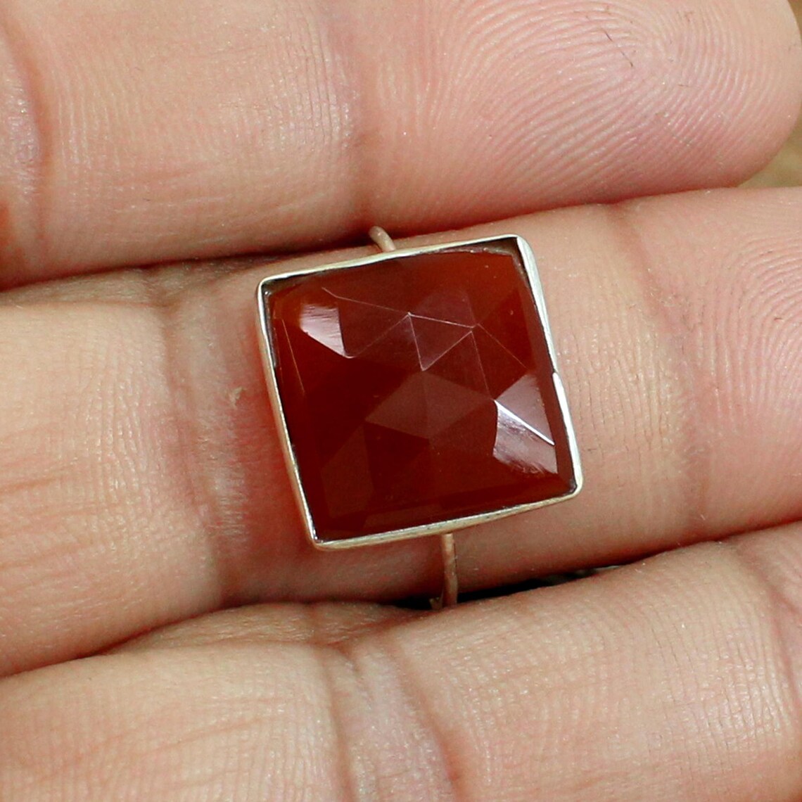 Red Onyx Ring, Square Ring, Handmade Solid Silver Ring, Red Ring, Red ...