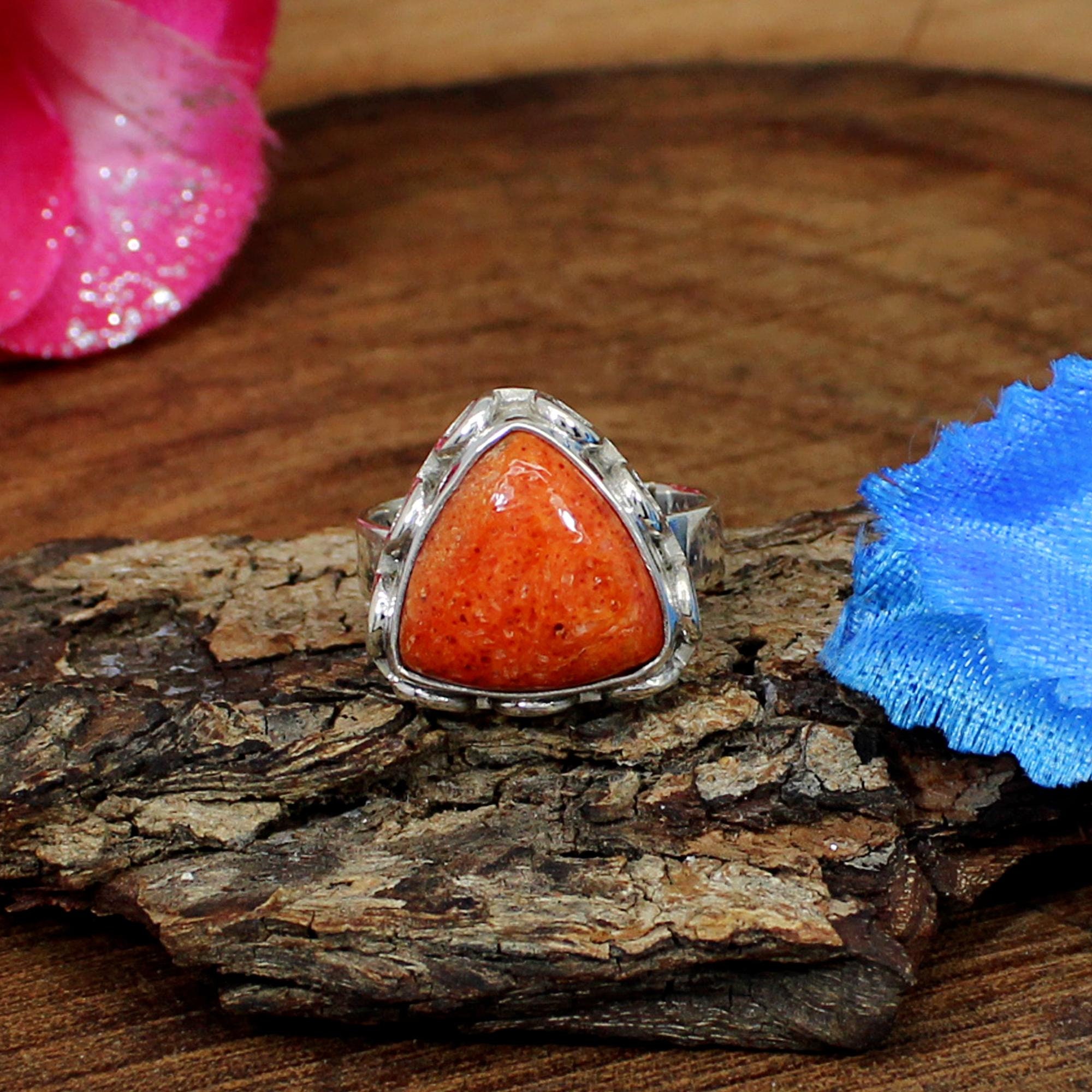 Sponge Coral Ringadjustable Ringcoral Gemstonesponge - Etsy