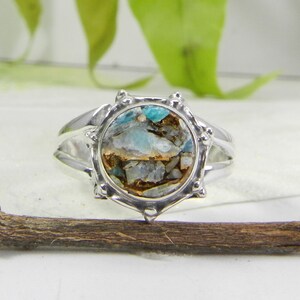 Mohave Copper Amazonite Ring- Silver Designer Ring- Round Ring- 925 Sterling Silver Ring ...