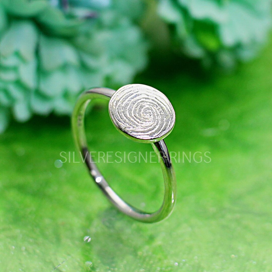 Fingerprint Engraved Signet Ring: 925 Sterling Silver Memorial Jewelry ...