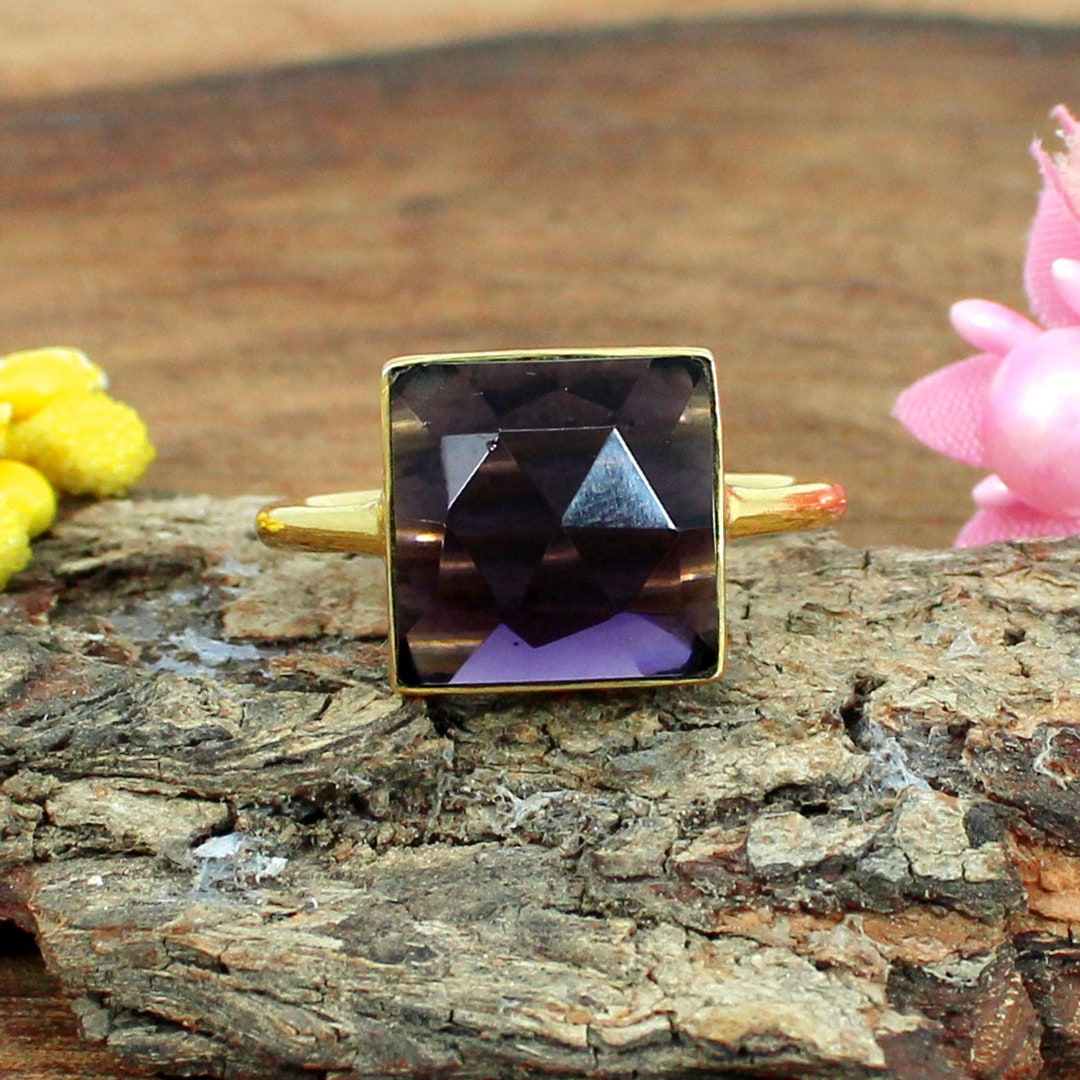 Purple Amethyst Ring, Silver Stone Ring, Gold Plated Ring, Purple Stone ...