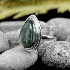 Seraphinite Ring - Pear Ring - Seraphinite Jewelry - 925 Sterling ...