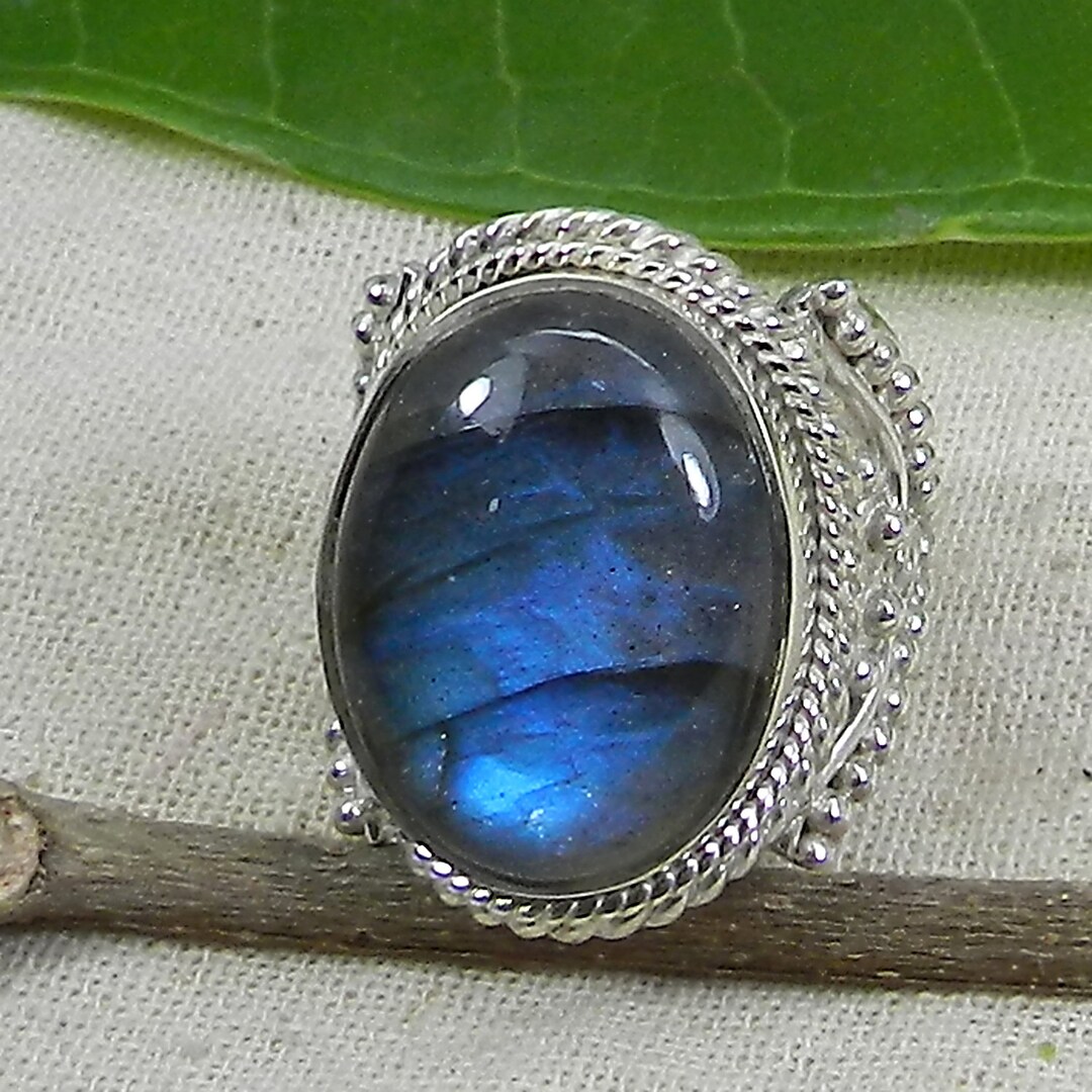 Buy Labradorite Ring, Natural Gemstone, Blue Fire Labradorite Ring ...