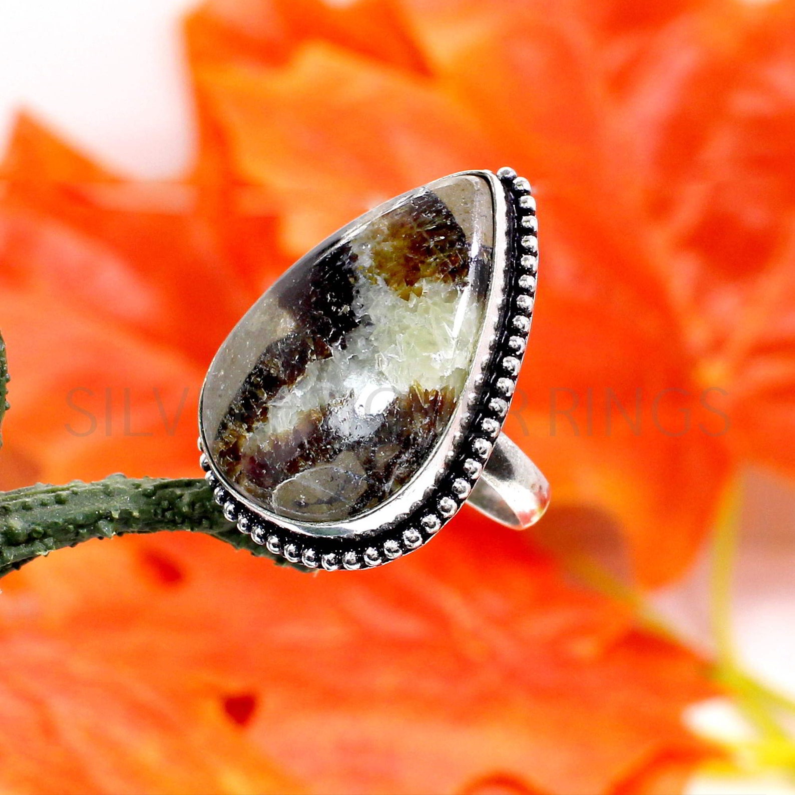 Pear Septarian Jasper Ring - Sterling Silver Statement Ring - Etsy