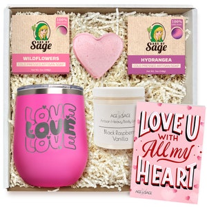 LOVE Box Spa Gift Set for Women Lotion, Soap, Bath Bomb, Pink Tumbler ...