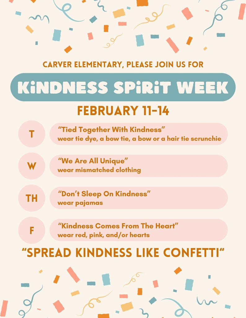 Editable Kindness & Inclusion Spirit Week Schedule | Printable PTO/PTA ...