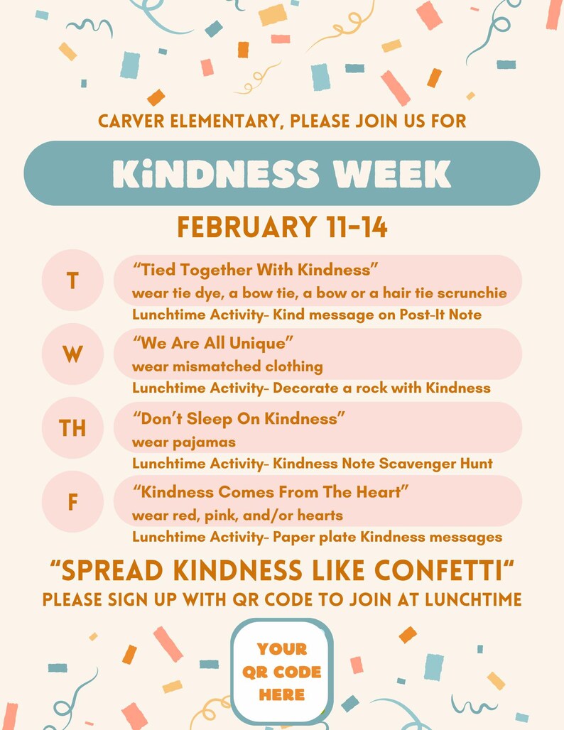 Editable Kindness & Inclusion Spirit Week Schedule | Printable PTO/PTA ...