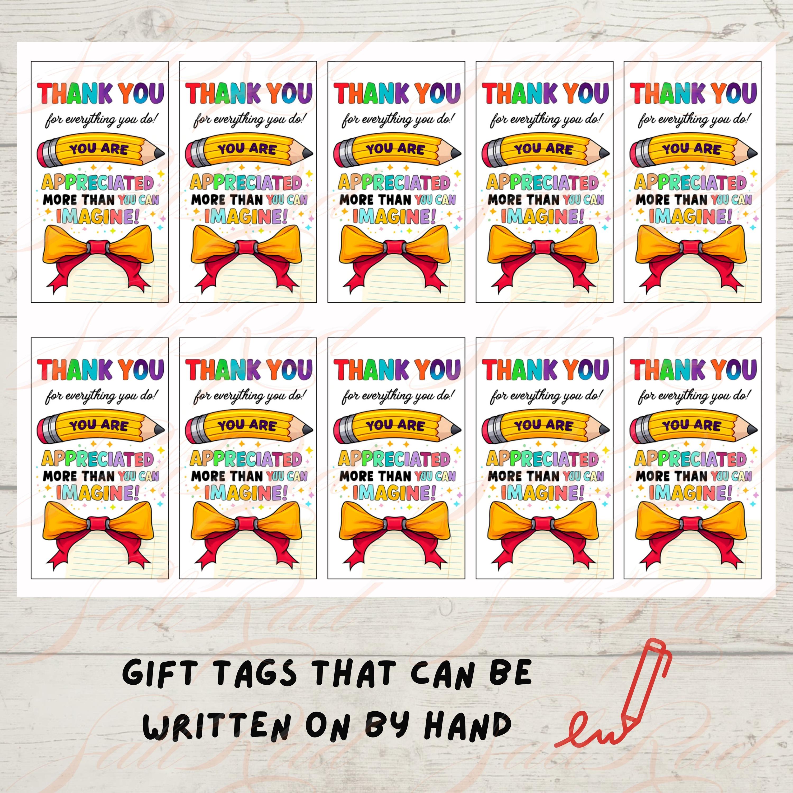 Teacher Appreciation Gift Tags Thank You Gift Tag Printable Teacher ...