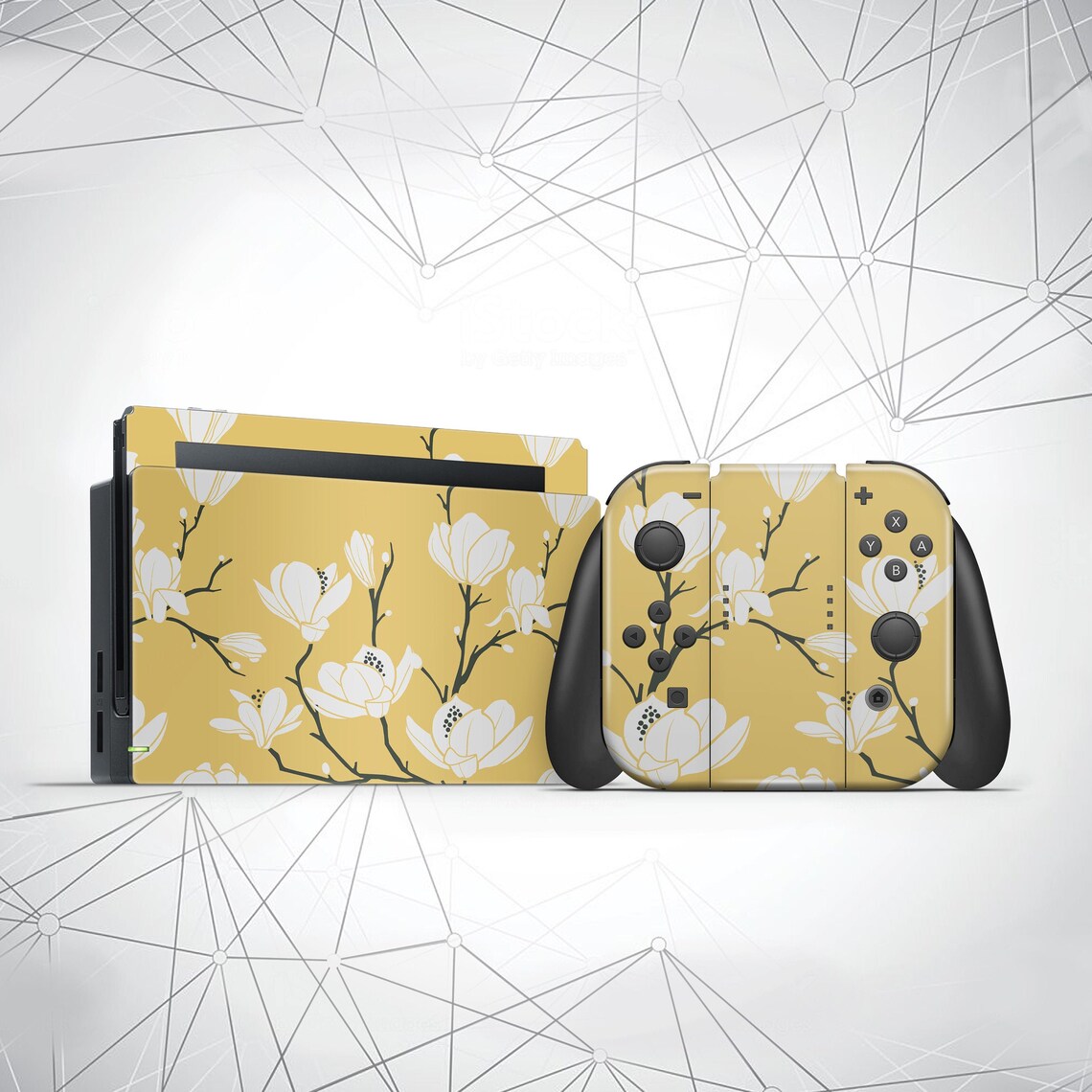 Flower Nintendo Switch skin Floral Joycon decal Yellow Gamer | Etsy