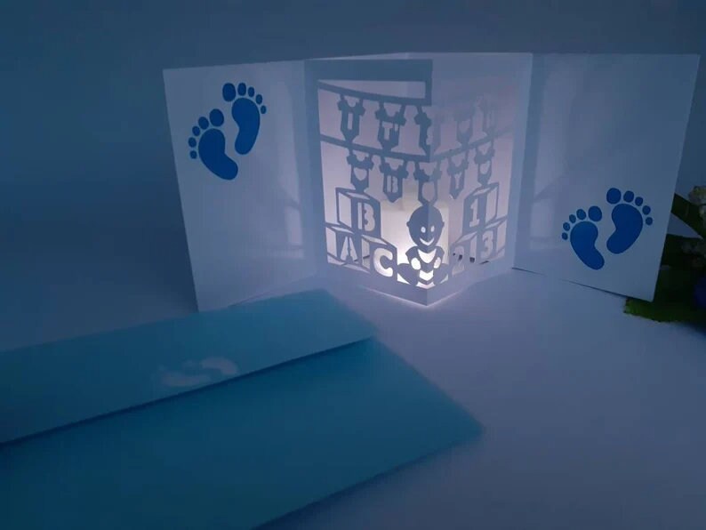 SVG Pop up Its a Boy Card Template 3D Paper Lanter Tealight - Etsy