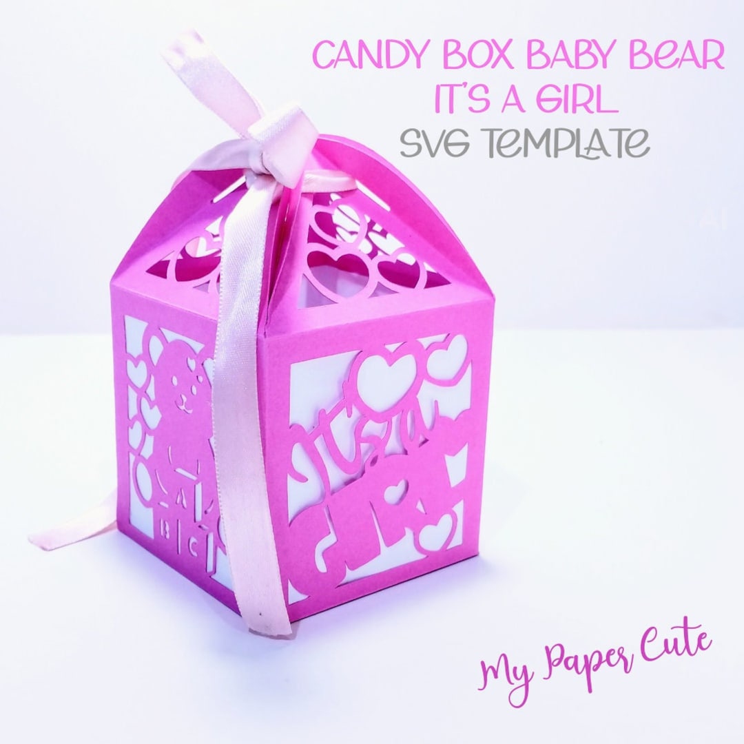 SVG Treat Box Bear Its a Girl Template Baby Shower Gift Box Template ...