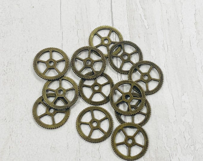 Steampunk Cogs / Gears - Bronze Metal - 18mm in Diameter - 12 Pieces ...