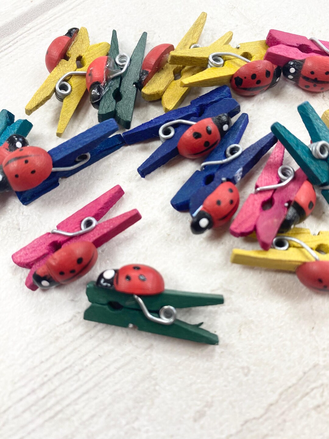 Wooden Ladybug Mini Pegs - Wooden Pegs for Crafting - Mixed Colours ...