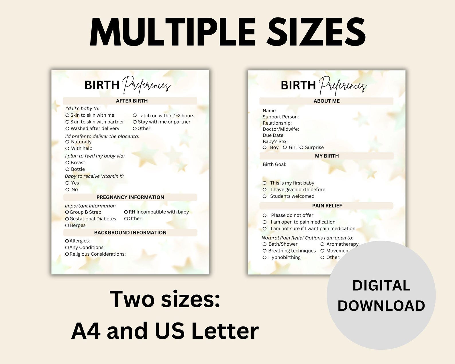 Birth Preference Template, Birth Plan, Birthing Preferences, Birth ...