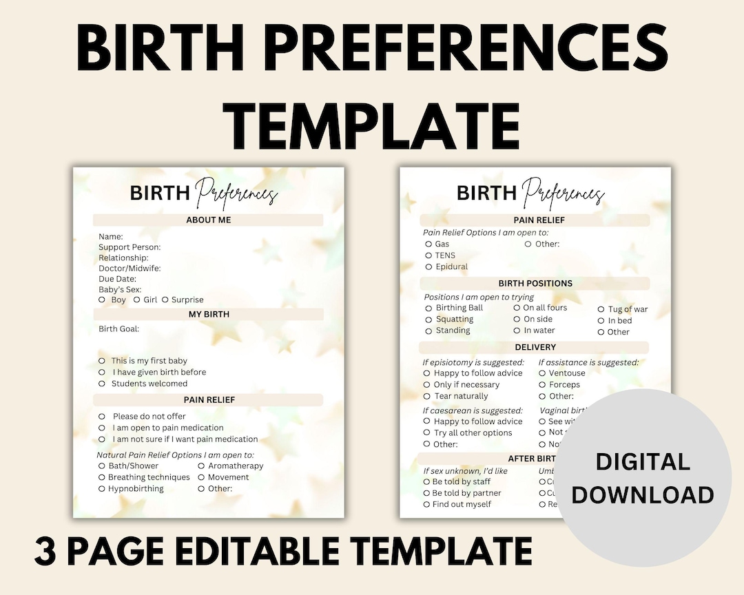 Birth Preference Template, Birth Plan, Birthing Preferences, Birth ...