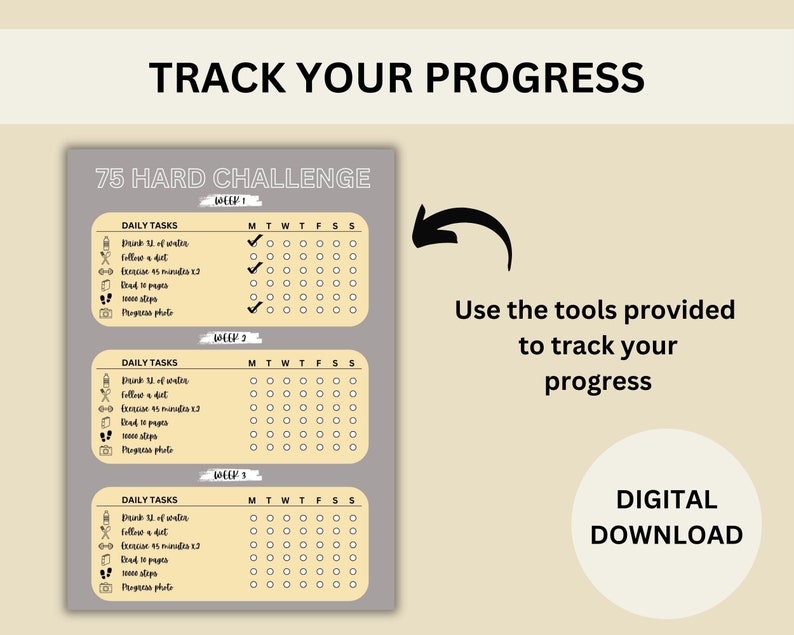 75 Hard Challenge Tracker, 75 Hard Bundle Habit Tracker, 75 Hard ...