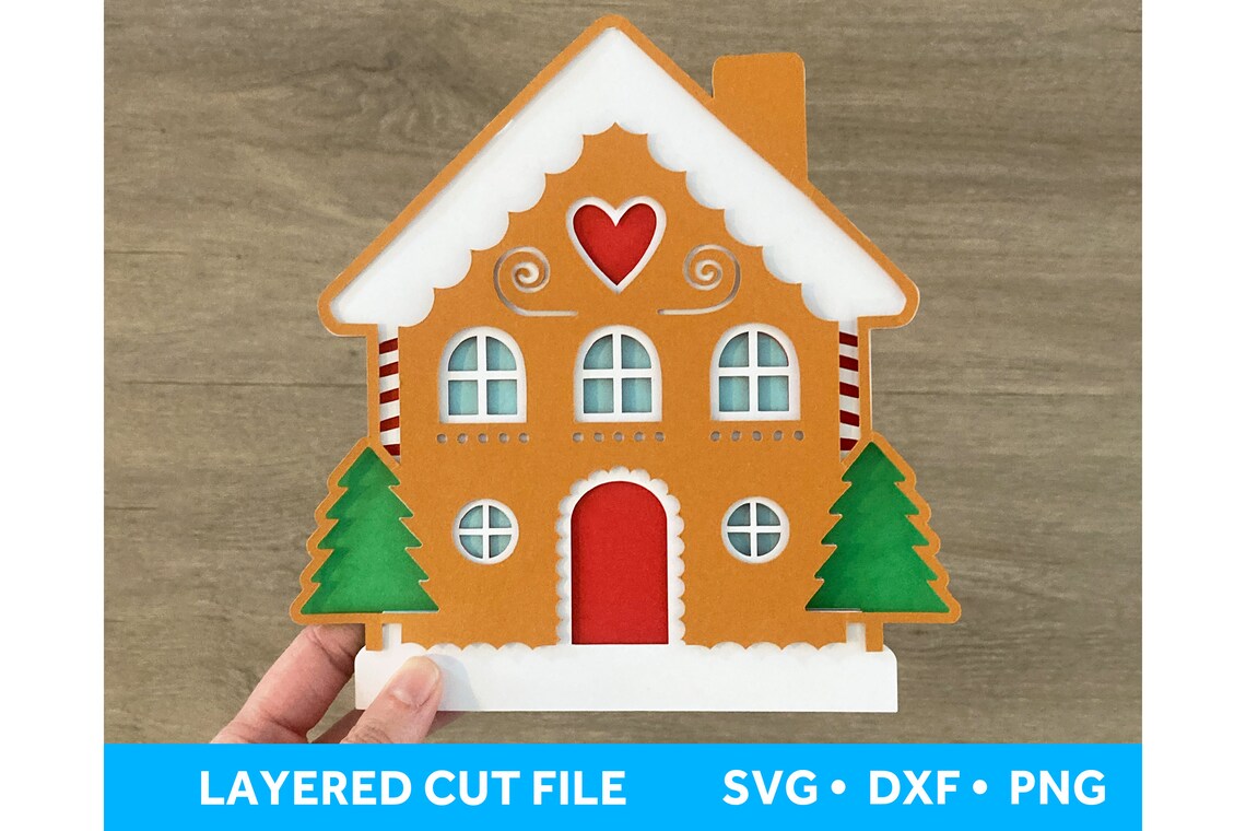 3D Gingerbread House SVG for Christmas Layered SVG File for - Etsy