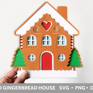 3D Gingerbread House SVG for Christmas, Layered SVG File for Cricut and ...
