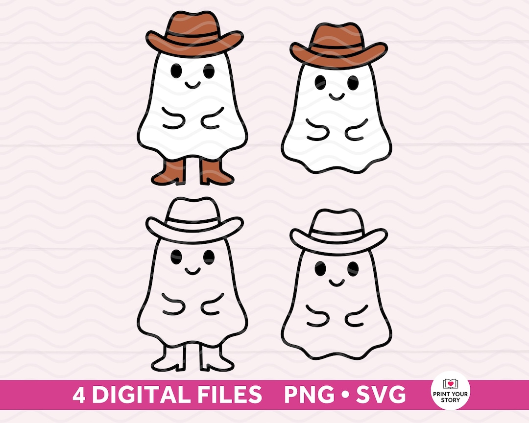 Cowboy Ghost SVG Bundle, Ghost With Cowboy Hat SVG Files, Cute ...