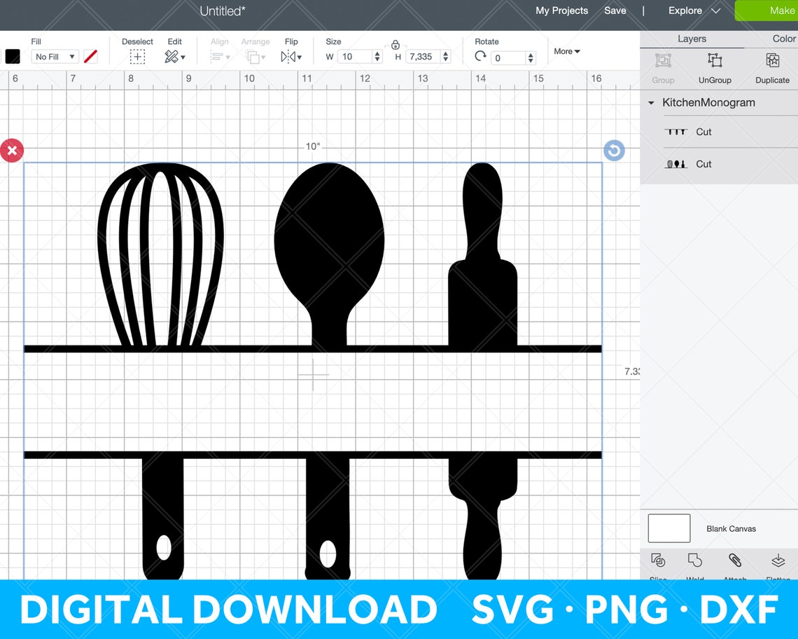 Kitchen Monogram SVG File Kitchen Utensils Split Frame Svg | Etsy