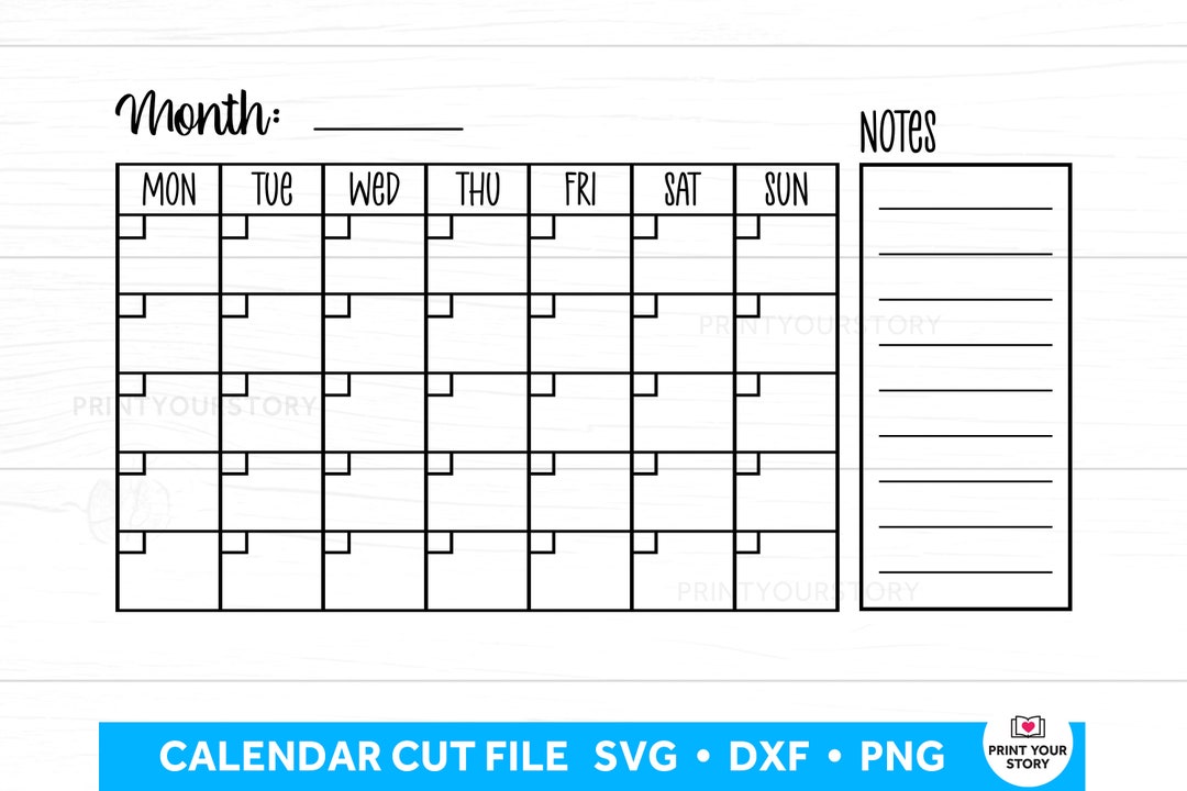 Calendar SVG File for Cricut and Silhouette Cutting Machines, Planner ...