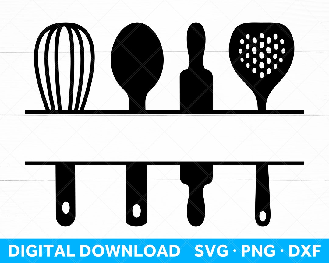 Kitchen Monogram SVG File, Kitchen Utensils Split Frame Svg, DXF PNG ...