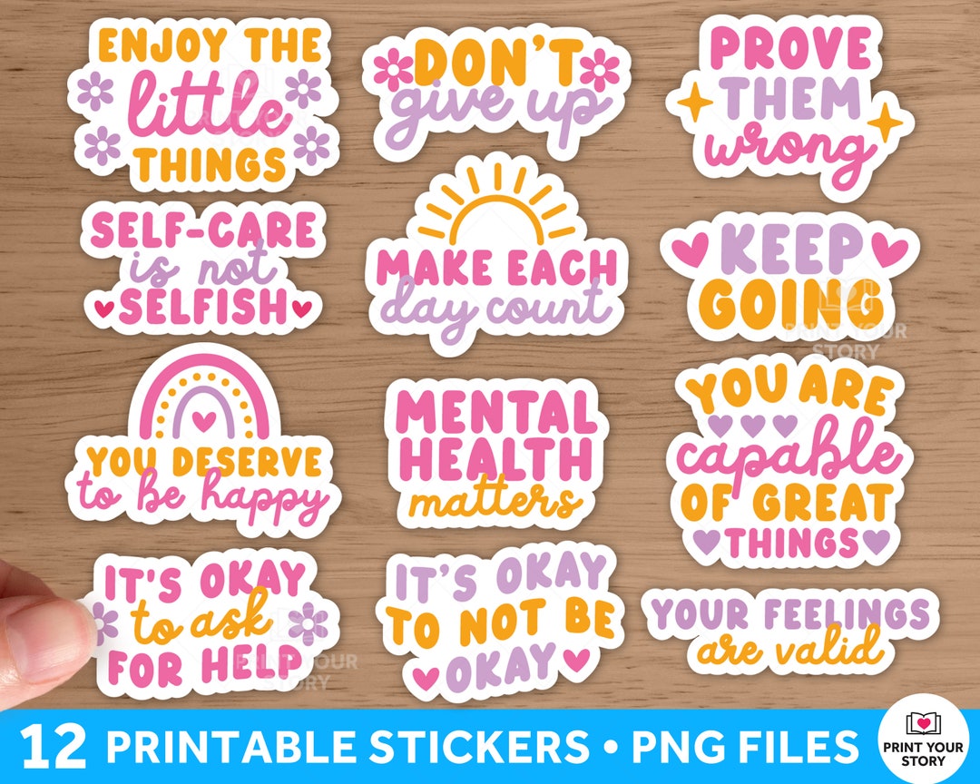 PRINTABLE Inspirational Sticker Bundle, 12 Print and Cut Sticker ...