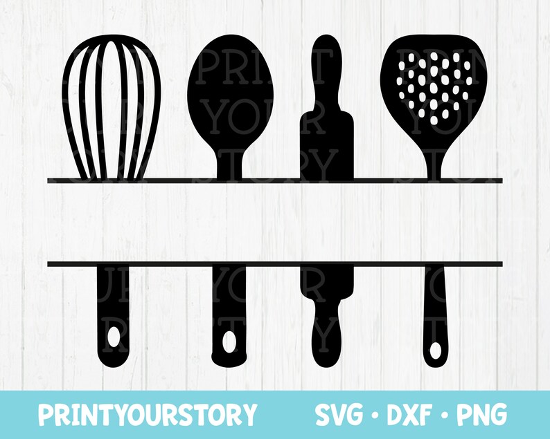 Kitchen Monogram SVG File Kitchen Utensils Split Frame Svg | Etsy