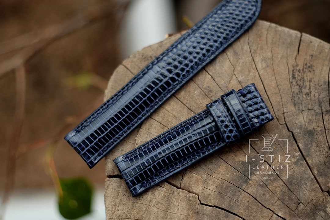 Handmade Navy Lizard Leather Watch Band: Personalized, All Sizes - Etsy