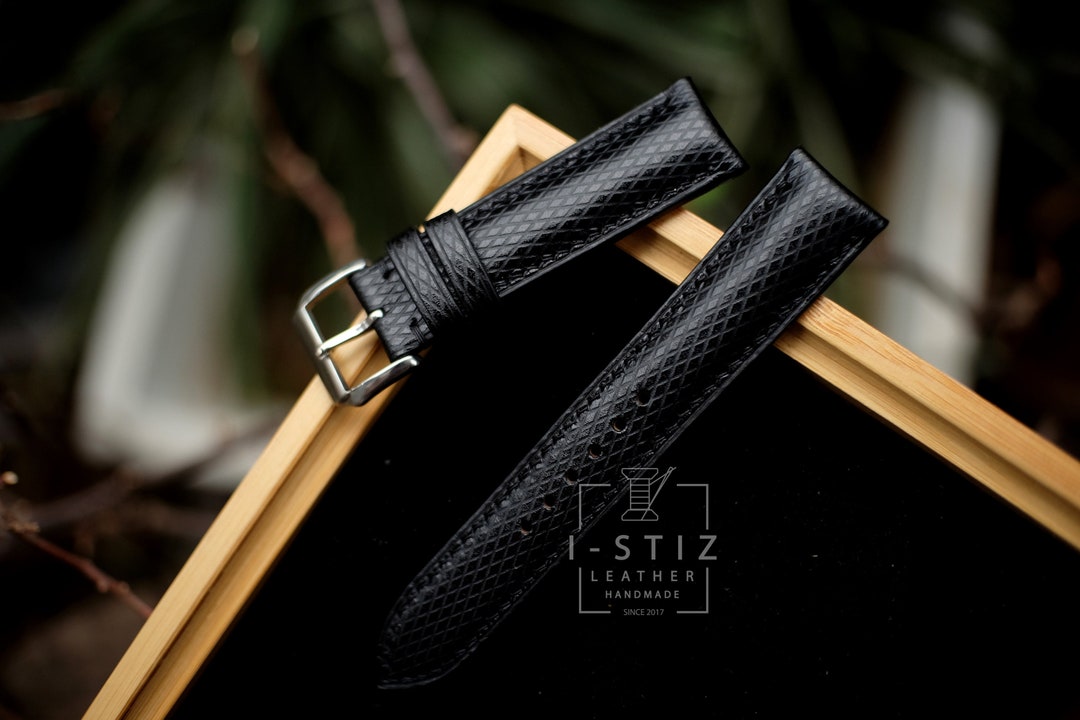 Diamond Pattern Black Calfskin Watch Band - Handmade, Personalized - Etsy
