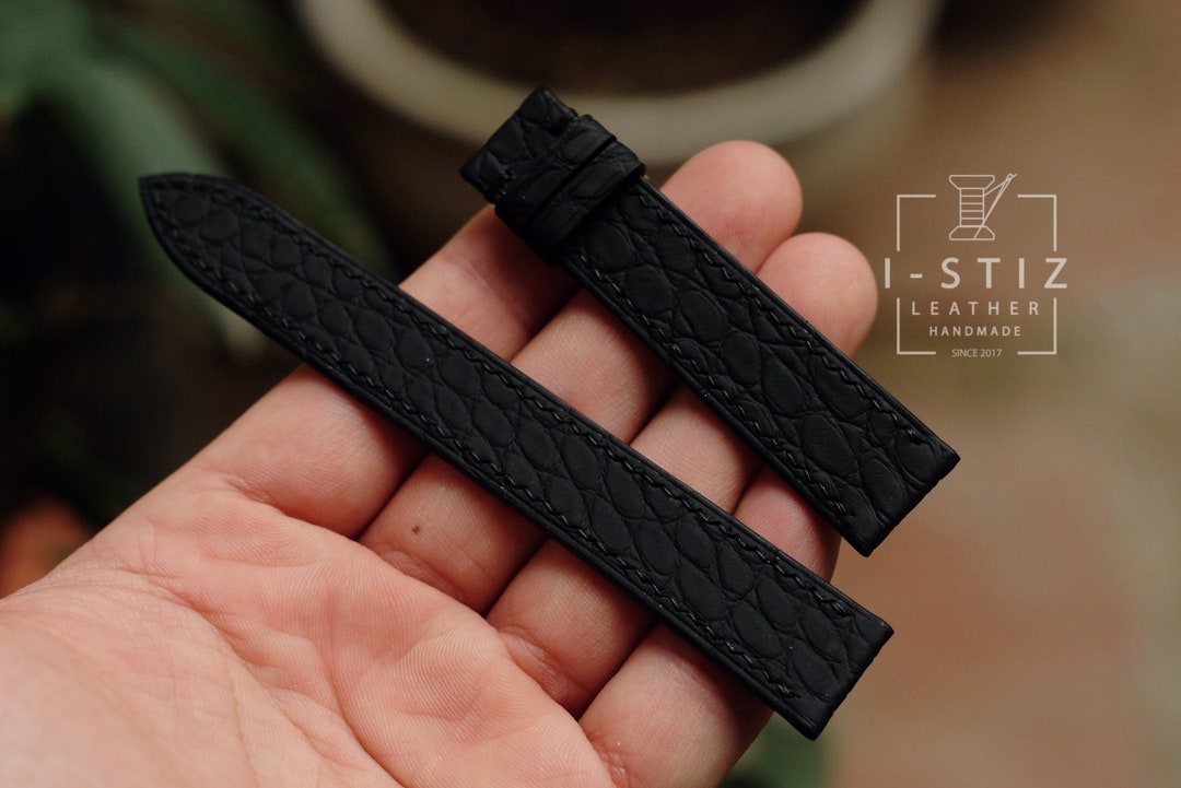 Flank Alligator Black Nubuck, Leather Watch Band Handmade,personalized ...