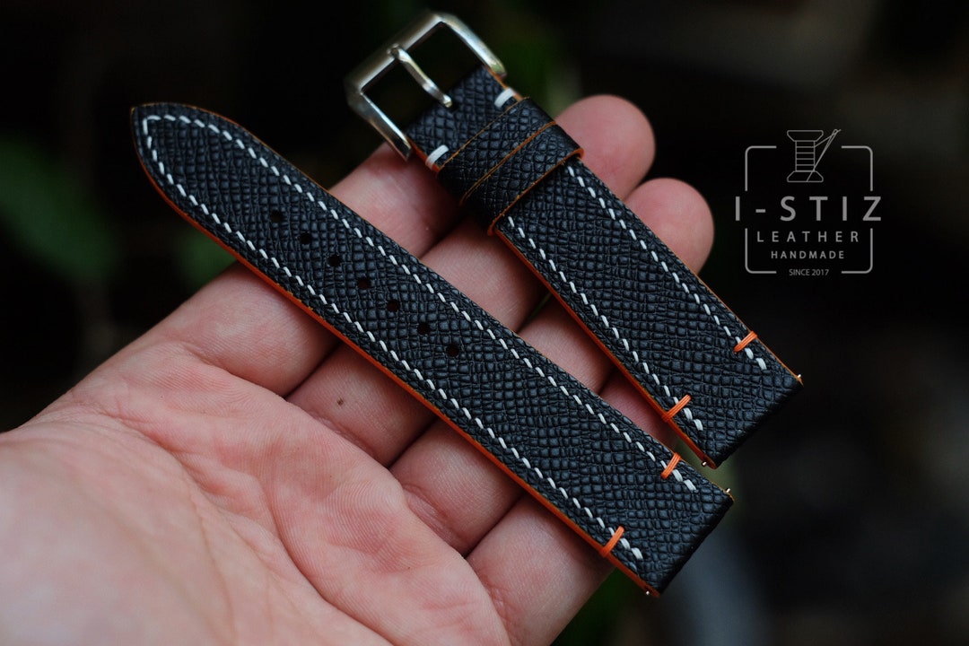 Handmade Taiga Leather Watch Band: Black Orange Calfskin Strap - Etsy