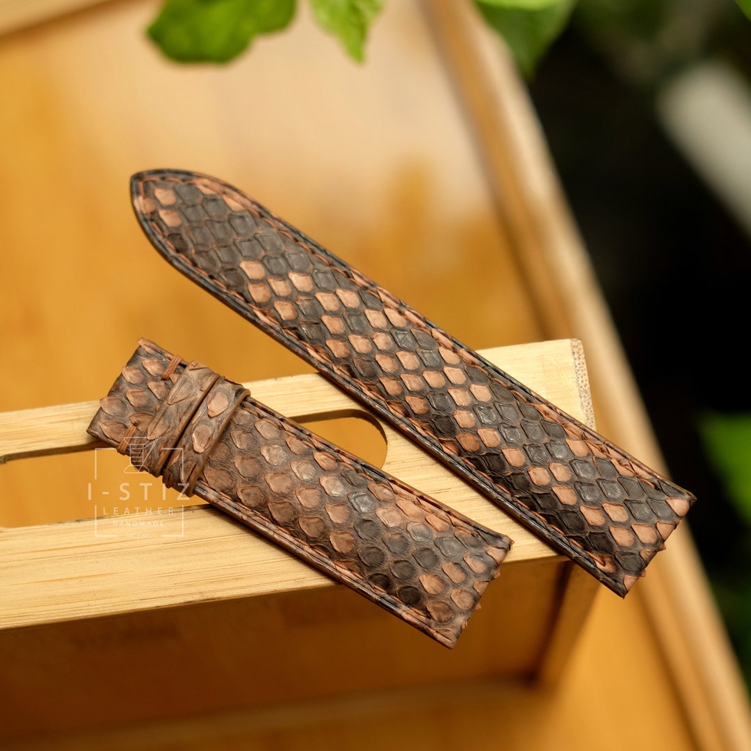 Bracelet marron en python, bracelet de montre en cuir fait main ...