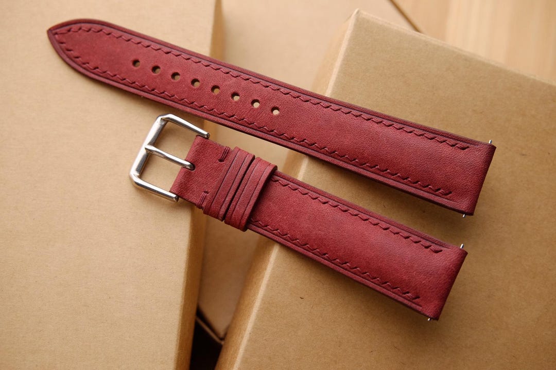 Handmade Bordeaux Leather Watch Band: Personalized Badalassi Pueblo ...