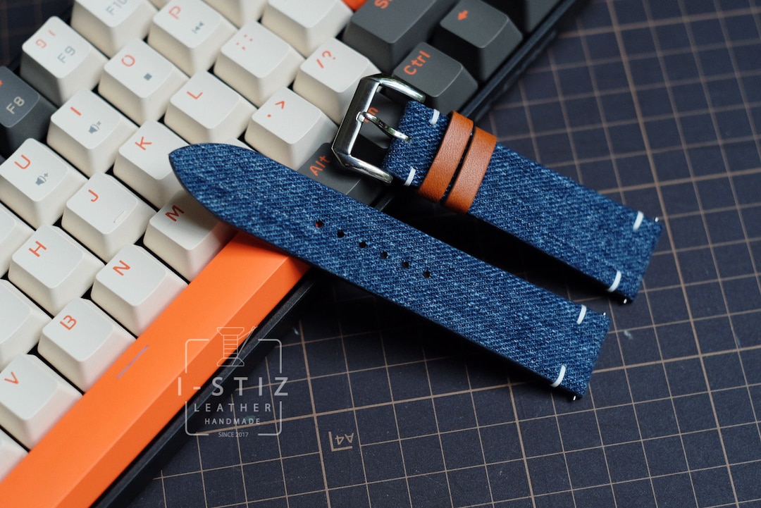 Handmade Navy Jeans Watch Strap: Quick Release Custom Leather - Etsy