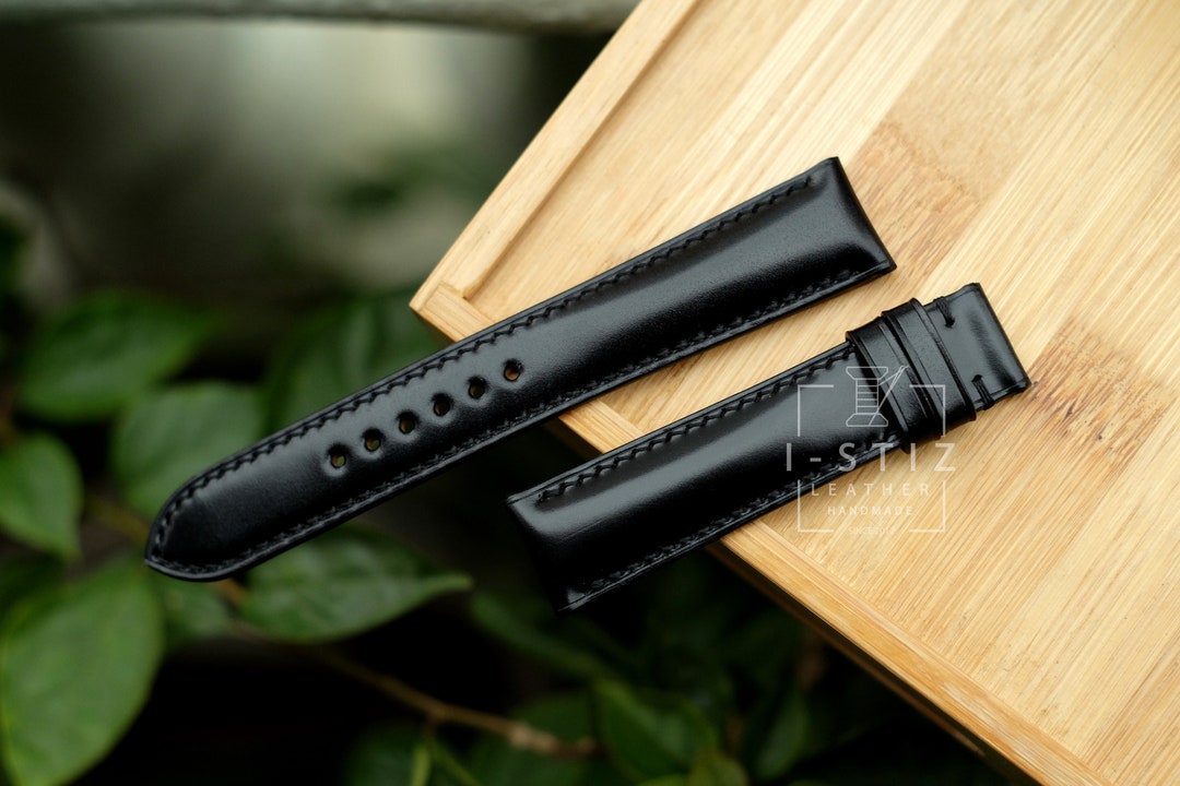 Shell Cordovan Black Strap,leather Watch Band Handmade,personalized ...