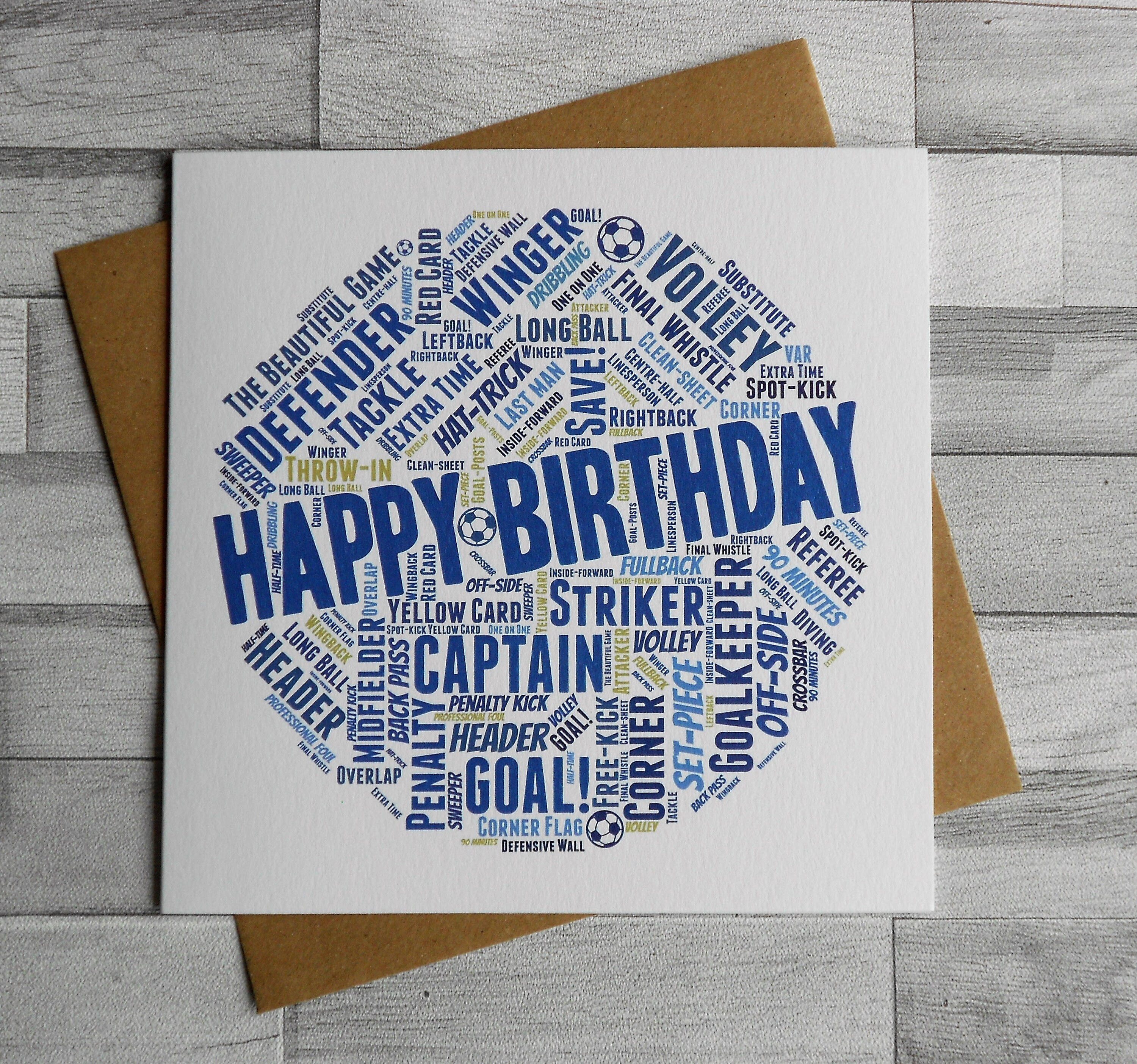 Happy Birthday Football Blank Greeting Card Blue Design for All Footie ...
