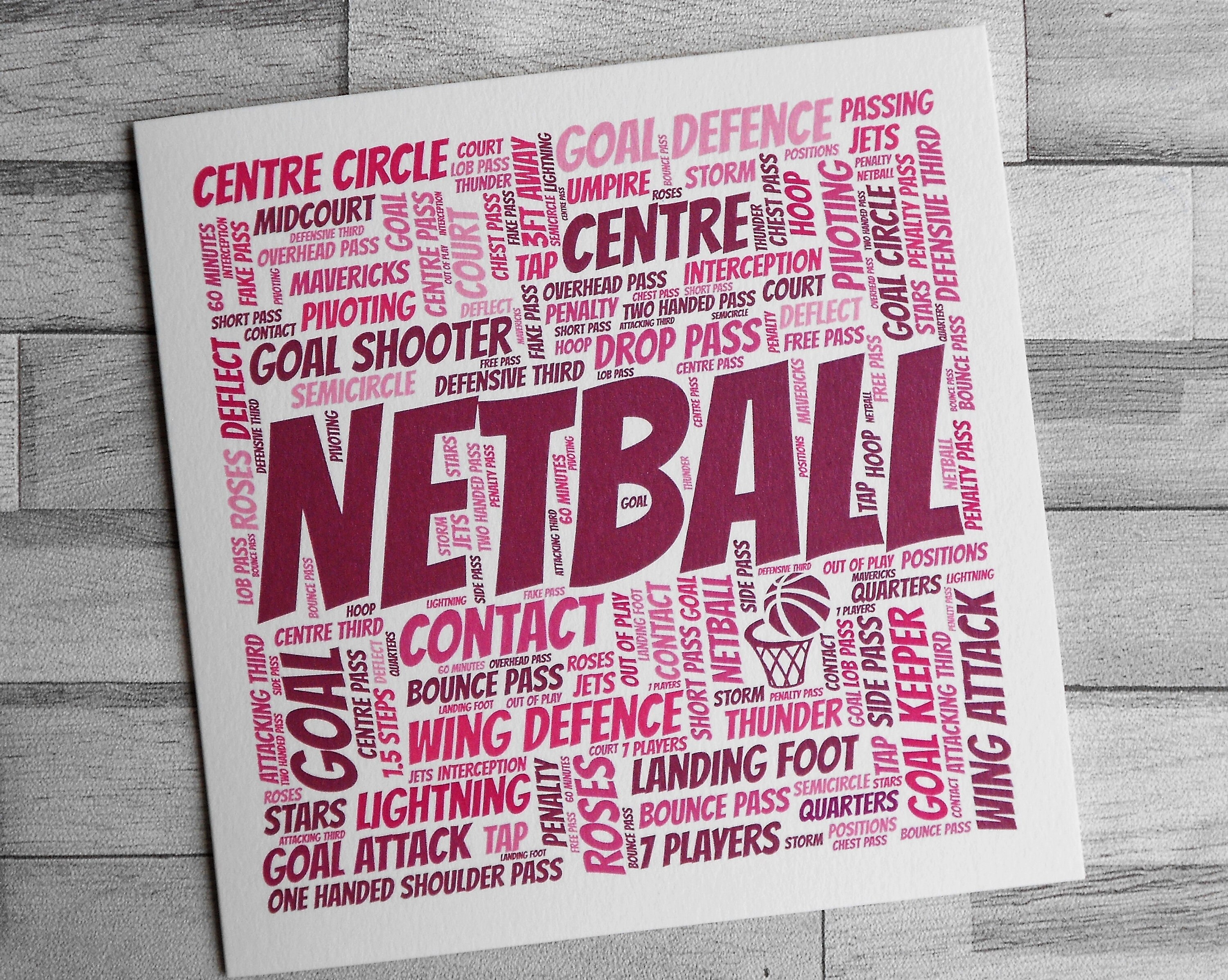 NETBALL Themed Card Goal Centre Wing Attack Goal | Etsy UK