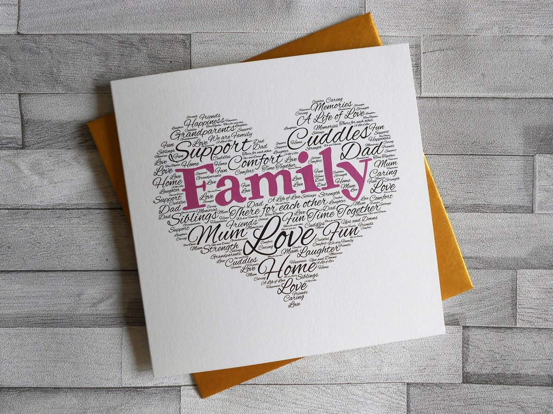 Family Blank Greeting Card Wordart Design Heart Shape Love Family ...