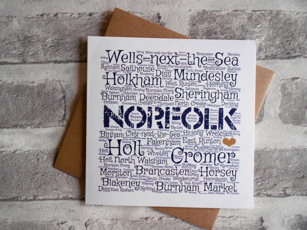 Norfolk Villages Navy Tourist Souvenir Blank Birthday and Greeting Card ...